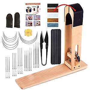 LUNARM Stitching Pony - Leather Sewing Table Desktop Pony Horse Clamp with Big Eyes Sewing Needles Instruction Nail Files Replaceable Patch for DIY Leather Hand Stitching
