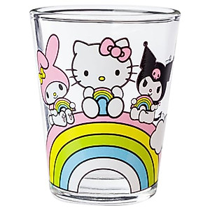 Silver Buffalo Sanrio Hello Kitty and Friends Rainbow Featuring Badtz-Maru, My Melody, Cinnamoroll, Kuromi, Little Twin Stars, Pochacco, Keroppi, Tuxedo Sam, and Chococat 4 Pack Mini Glass Set, 1.5oz