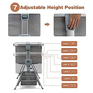 BABY JOY Bedside Bassinet, Portable Baby Crib w/Mattress, Two-Side Breathable Mesh, 7 Height Adjustable, Large Storage, Wheels for Easy Movement, Crib for Newborn Infant, Bassinet for Baby, Grey