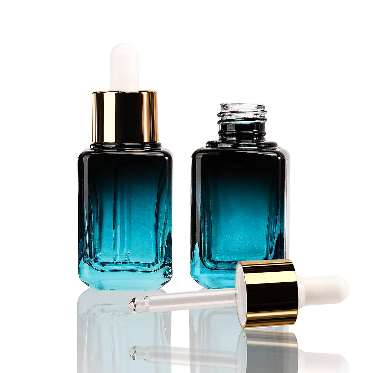 COSIDEA 6pcs Empty gradient Blue Square 30ml / 1oz Glass dropper bottle for Serum essence oil bottles container packing