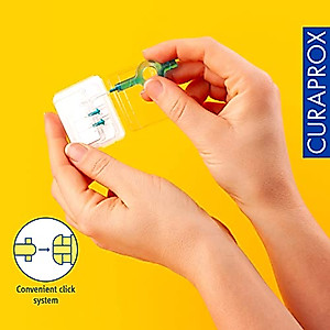 Curaprox CPS 06 Prime Start Interdental Brushes Set, 5 interdental Brushes CPS 06 Prime + 1 Holder UHS 409 + 1 Holder UHS 470, 0.6 mm to 2.2 mm, Turquoise