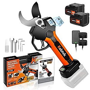 Cordless Electric Pruning Shears 40MM, Kebtek Professional Pruning Shears Battery Powered 18V Brushless Motor 2Pack 2AH Rechargeable Lithium Battery-LCD Display Screen (KT940)