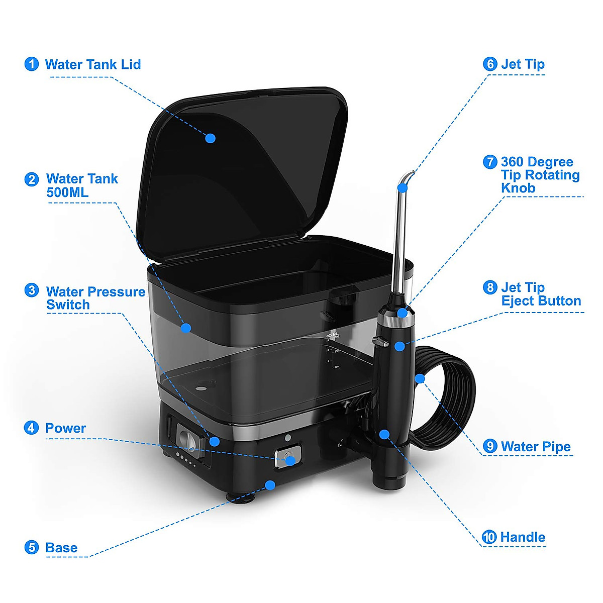 PERSMAX Water Flosser Professional Portable Teeth Cleaner, 500ml Foldable & Rechargeable Dental Oral Irrigator for Home and Travel IPX7 Waterproof
