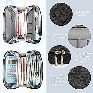 Pencil Case, Koncci Big Capacity Pencil Case for Girls and Boys, Aesthetic Large Storage Pen Pouch Bag with Zippers and Handle for School College Office Students Adults (Dark Grey)