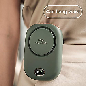 Mini portable fan,neck hanging, waist hanging, desktop holding, USB charging, 3-level wind power, remaining power display, suitable for outdoor, sports, barbecue, office and other scenarios (Green, 123*83*43（MM）)
