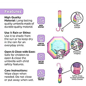 Girls Rain Jacket & Kids Umbrella Set - Toddler Umbrellas for Rain - Kids Raincoat for Boys and Girls Rain Coat for 5-7 (Unicorn Design)