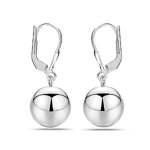 LeCalla Sterling Silver Jewelry Light-Weight Dangle Ball Drop Leverback Earrings for Women 10MM