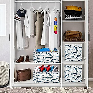 Kigai Cartoon Sharks Cube Storage Bins - 11x11x11 in Large Foldable Cubes Organizer Storage Basket for Home Office, Nursery, Shelf, Closet