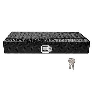 Edicapo 34.5" x 13" x 6.5" ATV/UTV Tool Box Front Storage Box with Latch and Keys Heavy Duty Aluminum Trailer Toolbox Organizer Black