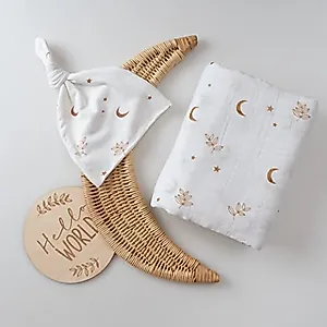 Miaoberry 100% Organic Cotton Baby Muslin Swaddle Blanket Set| Boho Moon| Gender Neutral for Boys Girls| Hospital Home Coming Receiving Blanket |Newborn Unisex