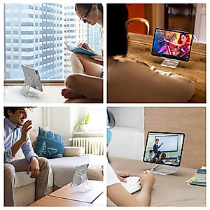 MoKo Acrylic Tablet Stand, Adjustable Angle Phone Stand for Desk, Fit with iPhone 16/Pro/Pro Max/Plus, iPhone 15/Pro/Pro Max/Plus, iPhone 14/Pro/Pro Max/Plus, iPhone 13/Pro/Pro Max/Plus, Clear