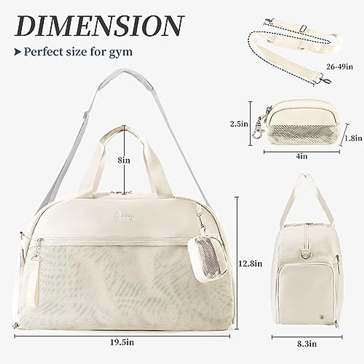 Gym Bag for Women With Shoe Compartment Sport Duffle Bag Travel bag With Wet Pocket Weekender Bag for Travel Gym Yoga Tennis Sports(Beige)