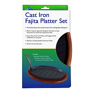 Update International CIZP-11/SET Cast Iron Steak Platter and Wood Underliner
