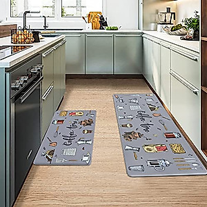 Alishomtll 2 PCS Kitchen Rugs and Mats,Cushioned Anti-Fatigue Kitchen Rugs, Waterproof Non-Slip Kitchen Mats, Washable Coffee Time Kitchen Mats for Floor Kitchen Laundry Office (17.3"x30"+17.3"x47")