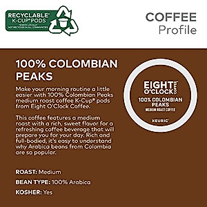 Eight O'Clock Coffee Colombian Peaks Single-Serve Keurig K-Cup Pods, Medium Roast Coffee Pods, 32 Count