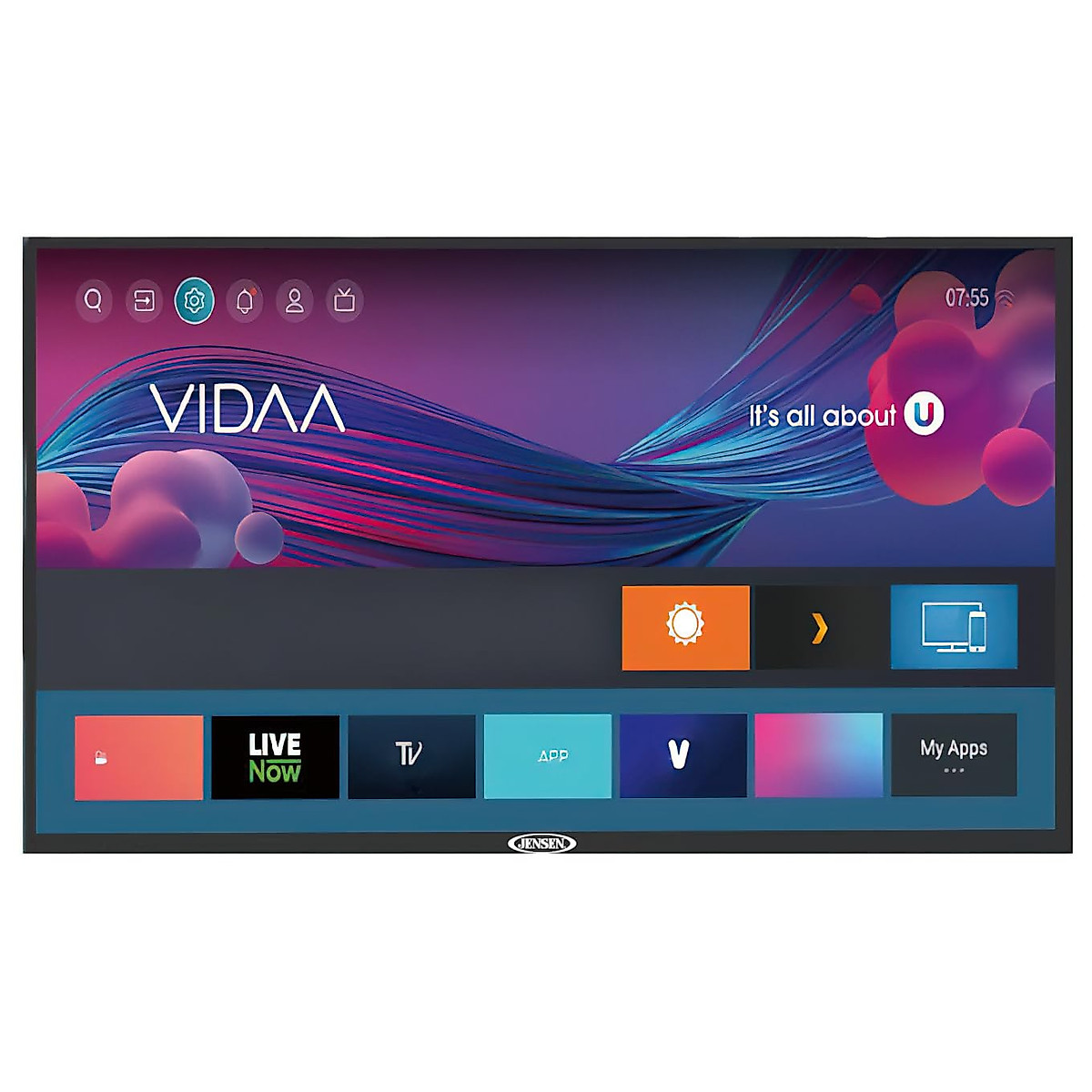 Jensen JE3223S 32" LED Smart TV, Black; 110VAC; 1366 x 768 Max Resolution; 2X HDMI Ports; 40W; 2X USB Ports; Downward-Facing Speakers; VESA Mounting Patttern