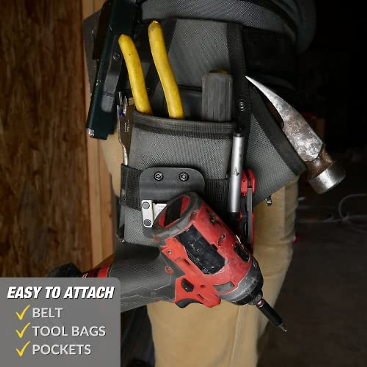 Holstery DriverMaster | Clip-On Tool Belt Drill Holder - Simple Hook Holster for Cordless Drill, Impact, Nailer, Tape Measure, or Any Tools with Hanger Clips