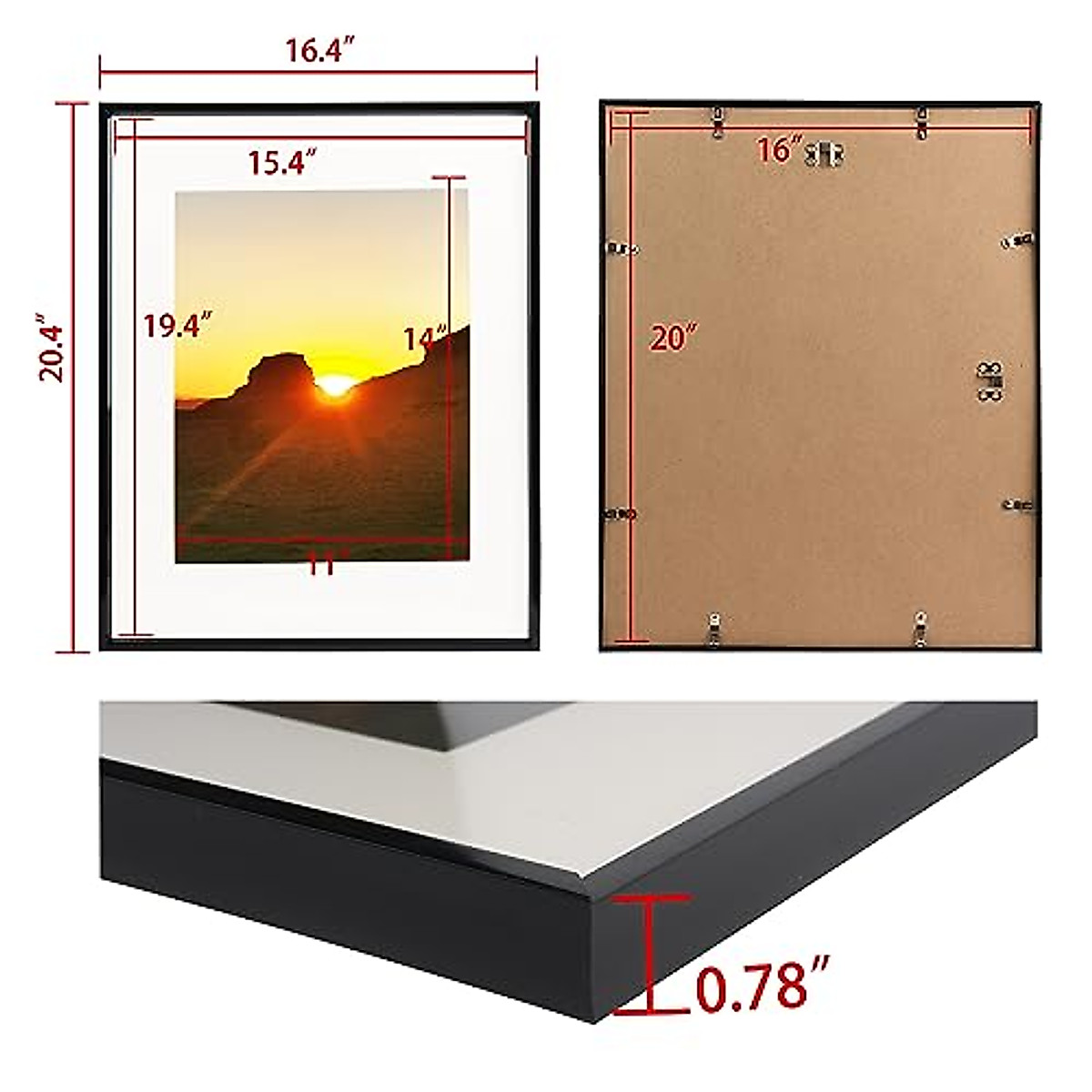 Aynoo 16x20 Poster Frame Black, Display Posters 16x20 Picture Frame Black, Display Pictures 11x14 Picture Frame,2Pack