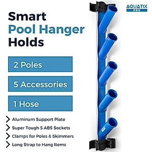 Aquatix Pro Pool Accessory Holder, Hanger & Organizer, Complete Kit, 110lbs Holding Power, Best for Swimming Pool Pole, Brush, Skimmer & Vacuum Head, Caddy for all Accessories & Attachments, Rustproof