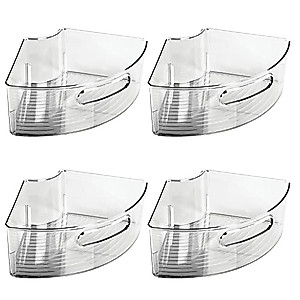 mDesign Plastic Lazy Susan Cabinet Storage Bin with Front Handle for Kitchen Countertop, Pantry, Shelf, Fridge Organization - Hold Food, Drinks, Snacks, Fruit, Vegetables - 4 Pack - Smoke Gray