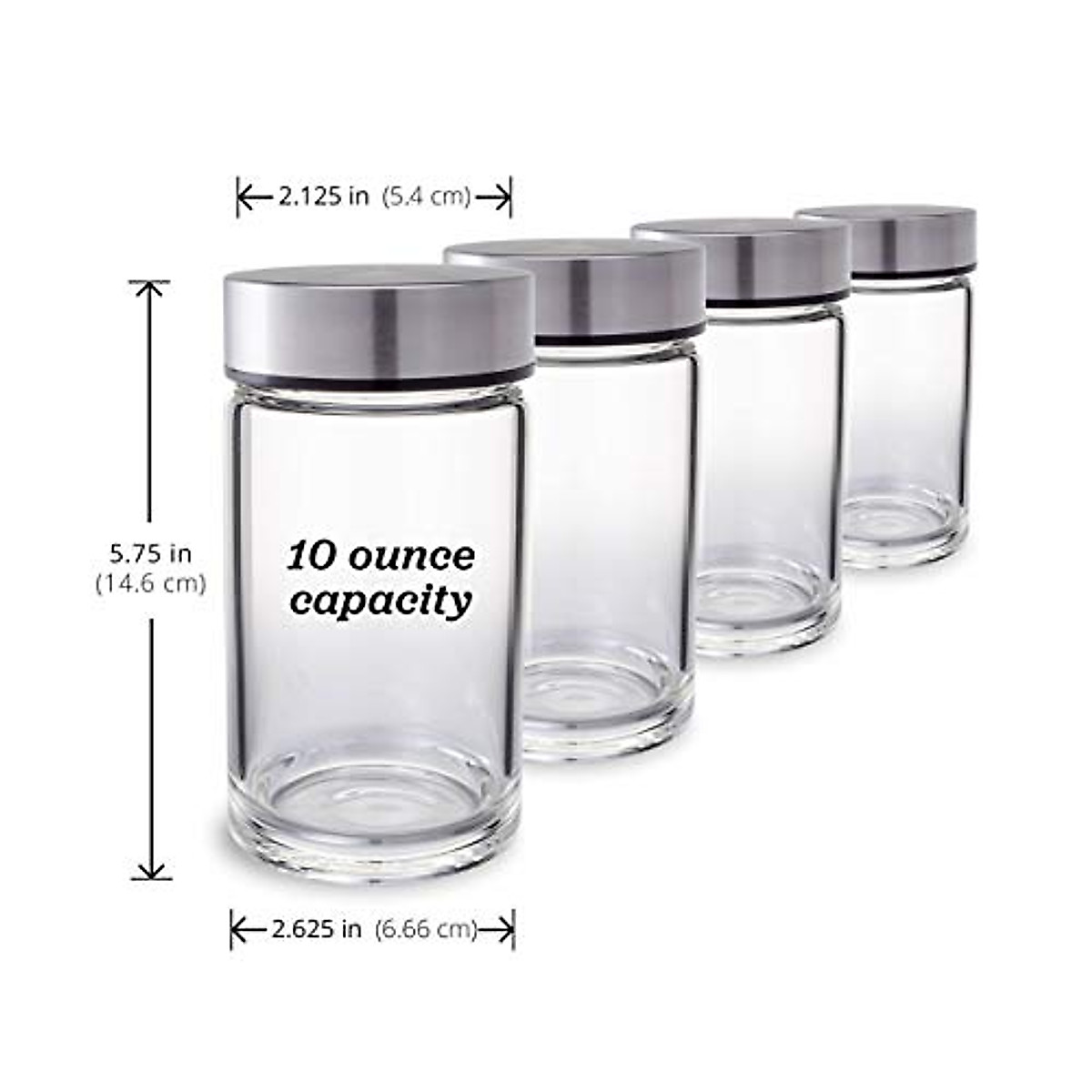 Juice Bottles - 4 Pack Wide Mouth Glass Bottles with Lids - for Juicing, Smoothies, Infused Water, Beverage Storage - 10oz, BPA Free, Stainless Steel Lids, Leakproof, Reusable, Borosilicate