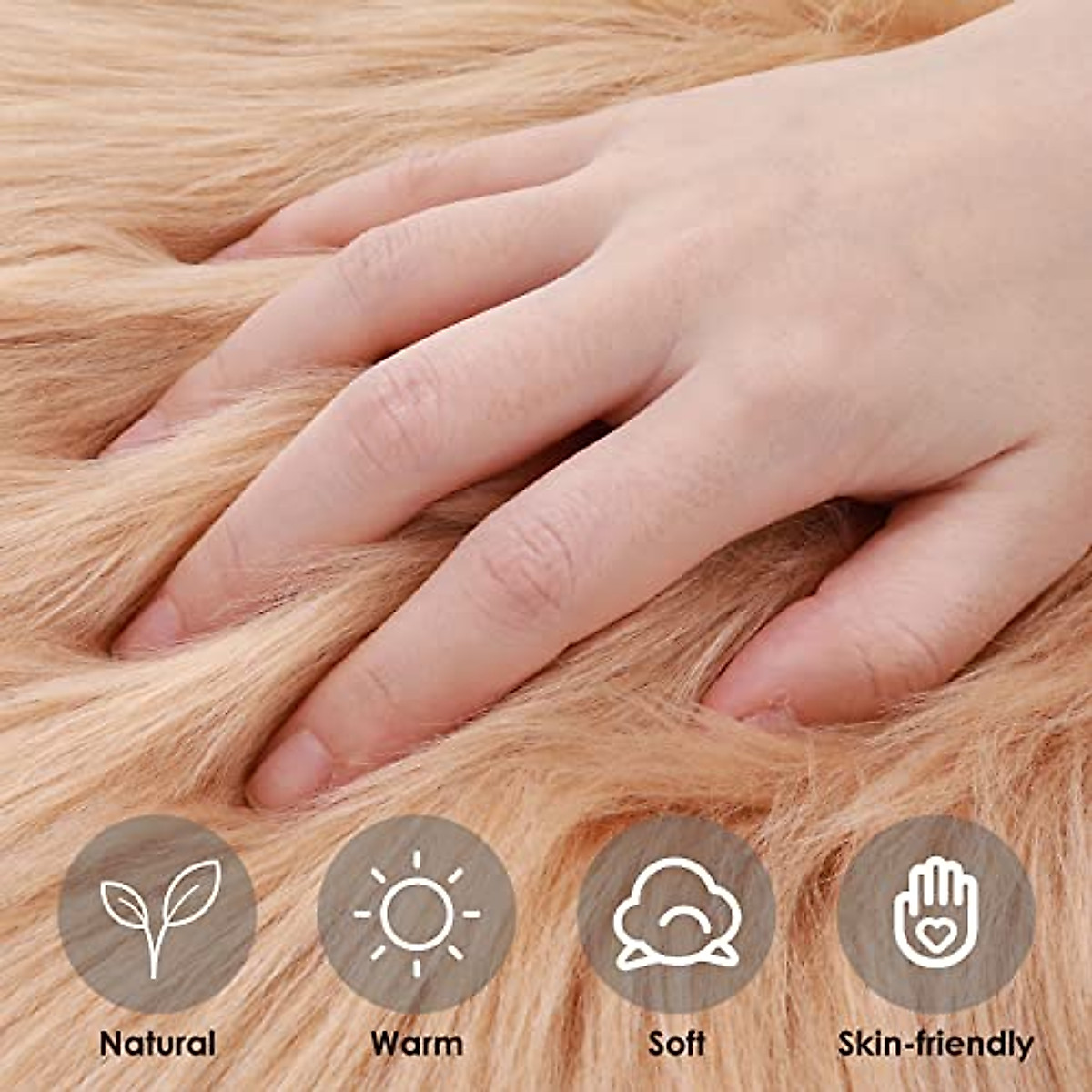 Molain Area Rug Decor Fluffy Soft Small Cushion Backing Carpet Fuzzy Faux Fur Pad Aesthetic Nail Art Table Locker Desk Mat Floor Modern Bedroom Apartment Living Room Girls Accessories (Round Khaki)