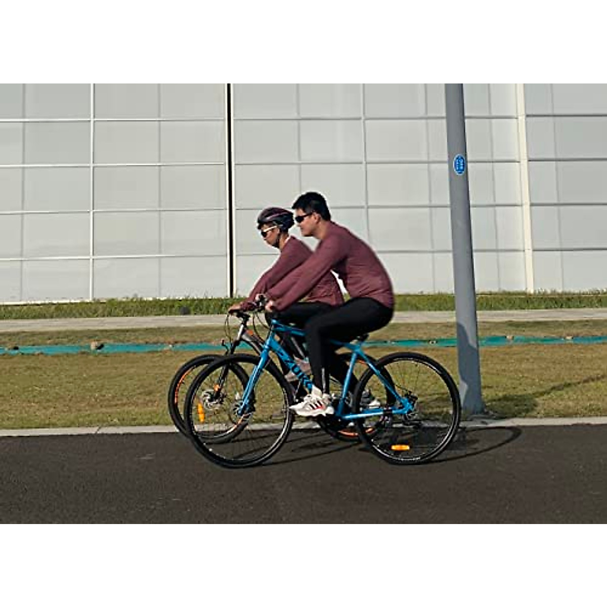 MEGHNA Hybrid Bike 3 x 7 Speed Driven Flat Bar 700C Dual Disc Brake 21 Speed Road Bike for Unisex Adult Women Men Senior Junior (Blue)