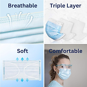 IFLY Smart Premium Disposable Blue Face Mask Individually Wrapped - Soft on Skin - 100 Pack of 3-Ply Masks Facial Cover
