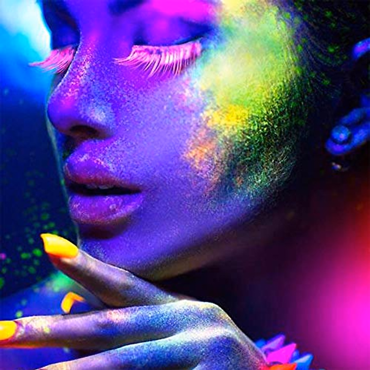 Kalolary Glow in the Dark Makeup, Neon Eyeshadow Glow Palette UV Glow Blacklight Matte and Glitter, 24 Colors Highly Pigmented Eyeshadow Kit with 4 Brushes for Valentine's Day Face Body Makeup