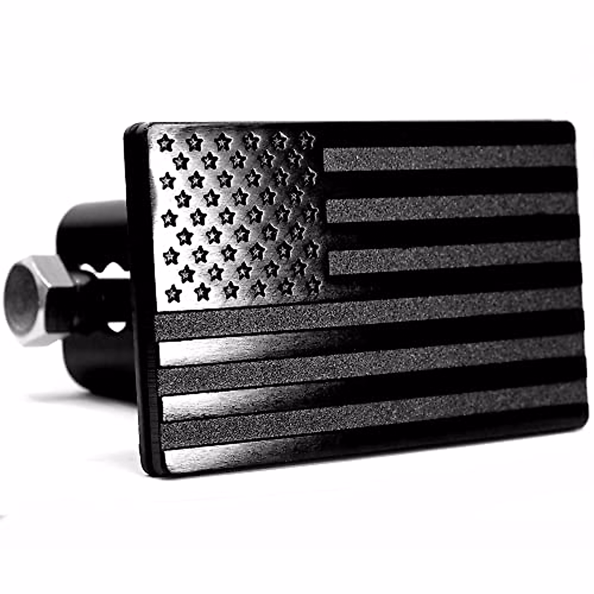 MULL USA Flag Metal Trailer Hitch Cover with Anti-Rattle Locking Pin (Fits 2" Receivers, Black)