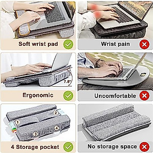 Lap Desk Laptop Bed Table: Fits up to 17 inch Laptops Portable Pad Computer Lapdesk - Large Holding BedDesks with Soft Pillow & Storage Bag - Office Wooden Writing Bed Table