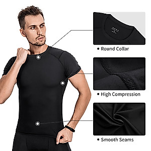 Niksa Men's Compression Shirts 3/5 Pack, Short Sleeve Athletic Compression Tops Cool Dry Workout T Shirt Dark Black