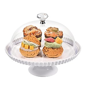 Blue Boat 11-inch Cake Stand with Lid Wedding Cake Display，Easy to Clean, Slightly Raised Edge