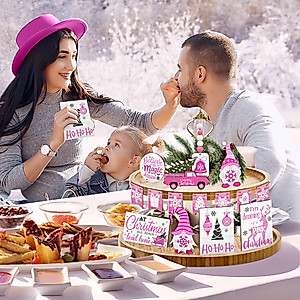 VIDELLY Christmas Tiered Tray Decor Set, 15 Pieces Wood Rustic Farmhouse Table Decor Pink Gnome Elk Snowflakes Bell Christmas Decorations