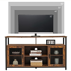 usikey Industrial TV Stand for 60 Inch TV, Entertainment Center, TV Cabinet with Storage Shelves, Media TV Console, Home Living Room Storage Cabinet for TV, Rustic Brown