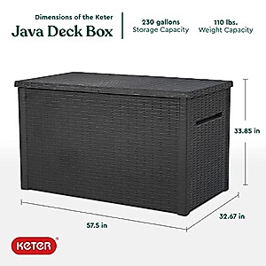 Keter XXL Java 230 Gallon Resin Rattan Look Large Outdoor Storage Deck Box for Patio Furniture Cushions, Pool Toys, and Garden Tools