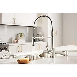 MOEN 87194SRS Indi Single-Handle Pre-Rinse Spring Pulldown Sprayer Kitchen Faucet with Power Clean in Spot Resist Stainless (Soap Dispenser and Deck Plate Included)