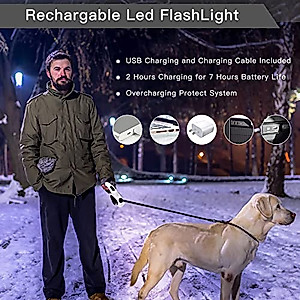 Retractable Dog Leash with LED Flashlight & Poop Bag Holder, 16FT Heavy Duty Leash with Chew Proof Cable for Large Medium Small Dog up to 110lbs, Anti-Slip Soft Handle, 360° Tangle-Free White/Black