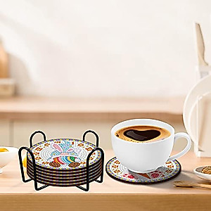 6 Pcs Diamond Painting Coasters Kit, Easter Diamond Painting Coasters with Holder, DIY Diamond Art Kits for Adults Kids 5D Diamond Painting Coasters for Easter Home Decor