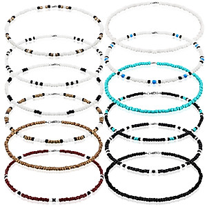 Yinkin 12 Pcs Puka Shell Necklace Beach Surfer Beaded Necklace Summer Surfer Chokers for Men Women Jewelry(Multicolor)