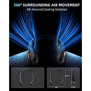 JIAGE Neck Fan, Portable Neck Fan Rechargeable, 5200mAh Battery Operated, LED Display, 360-Degree Cooling, 3 Speeds, Quite, Bladeless Design Neck Fans, Personal Neck Cooler, Black