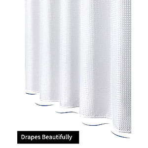 SUMGAR No Hook Shower Curtain Extral Long 71" x 86" White Waffle Weave Textured Fabric Cloth Hotel Luxury Simple Elegant Shower Curtains Set with Snap in Liner for Modern Farmhouse Bathroom