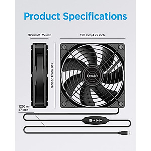 Computer Fan, EasyAcc 120mm Cooling Fans, Quiet Edition High Airflow USB Fan with 3 Speed Control, Long Life Computer Case Fan for Receiver DVR Playstation Xbox Cabinet CPU