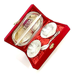 Silver and Gold (color) Plated Bowls Set Dry Fruit Bowl Set with Tray Home Decor Gift Item Dry Fruit Serving Set with Velvet Box Nuts Gift Box