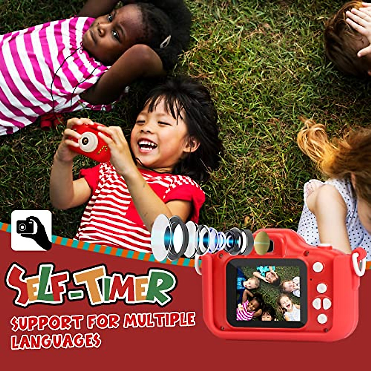 Morfone Kids Selfie Camera Toys Christmas Birthday Gifts Stocking Stuffers for Kids Age 3 4 5 6 7 8 9 Year Old Girls Boys Toddlers HD Digital Video Camera 1080P with 32GB SD Card