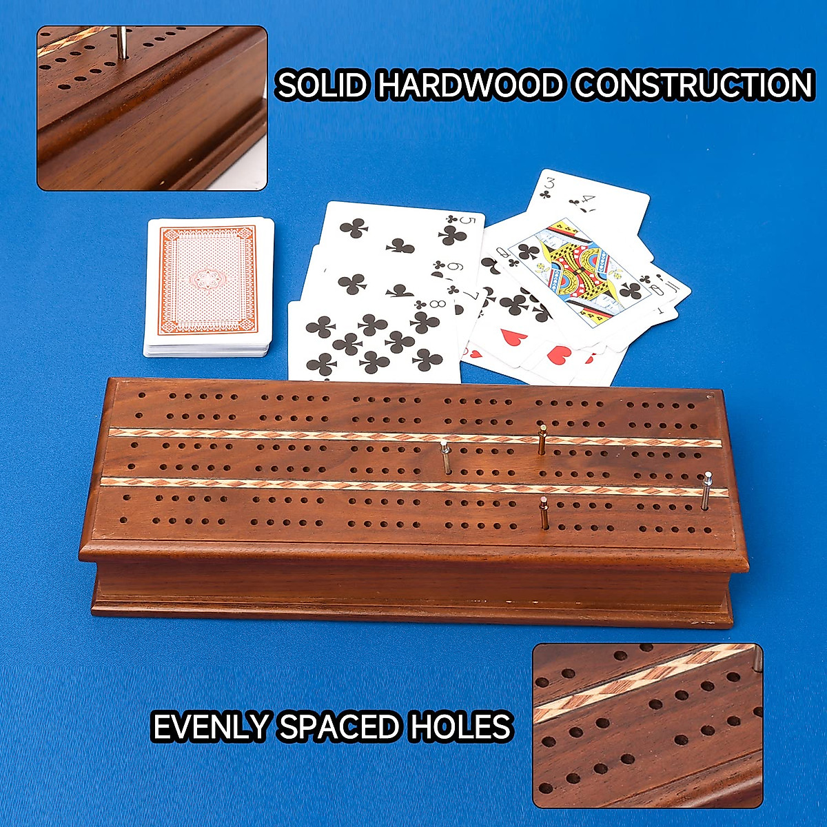 GSE Games & Sports Expert 2-Track Wooden Cribbage Board Game Box with Playing Cards, Metal Pegs and Storage Drawer, Classic Cribbage Board with Large Storage