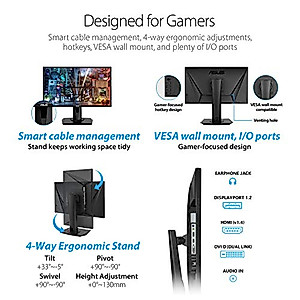 ASUS VG248QG 24" G-SYNC Gaming Monitor 165Hz 1080p 0.5ms Eye Care with DP HDMI DVI,Black