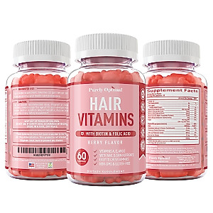 Premium Hair Vitamins Supplement-Gummy Vitamins w/Biotin, Folic Acid, Vitamins A&D-Supports Faster Hair Growth & Promotes Healthy Hair, Skin, & Nails-60 Non-GMO Berry Flavored Gummies