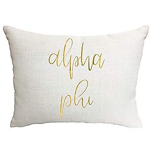 Sorority Shop Alpha Phi Pillow – Gold Script Design, 12" x 16" Lumbar Pillow Sorority