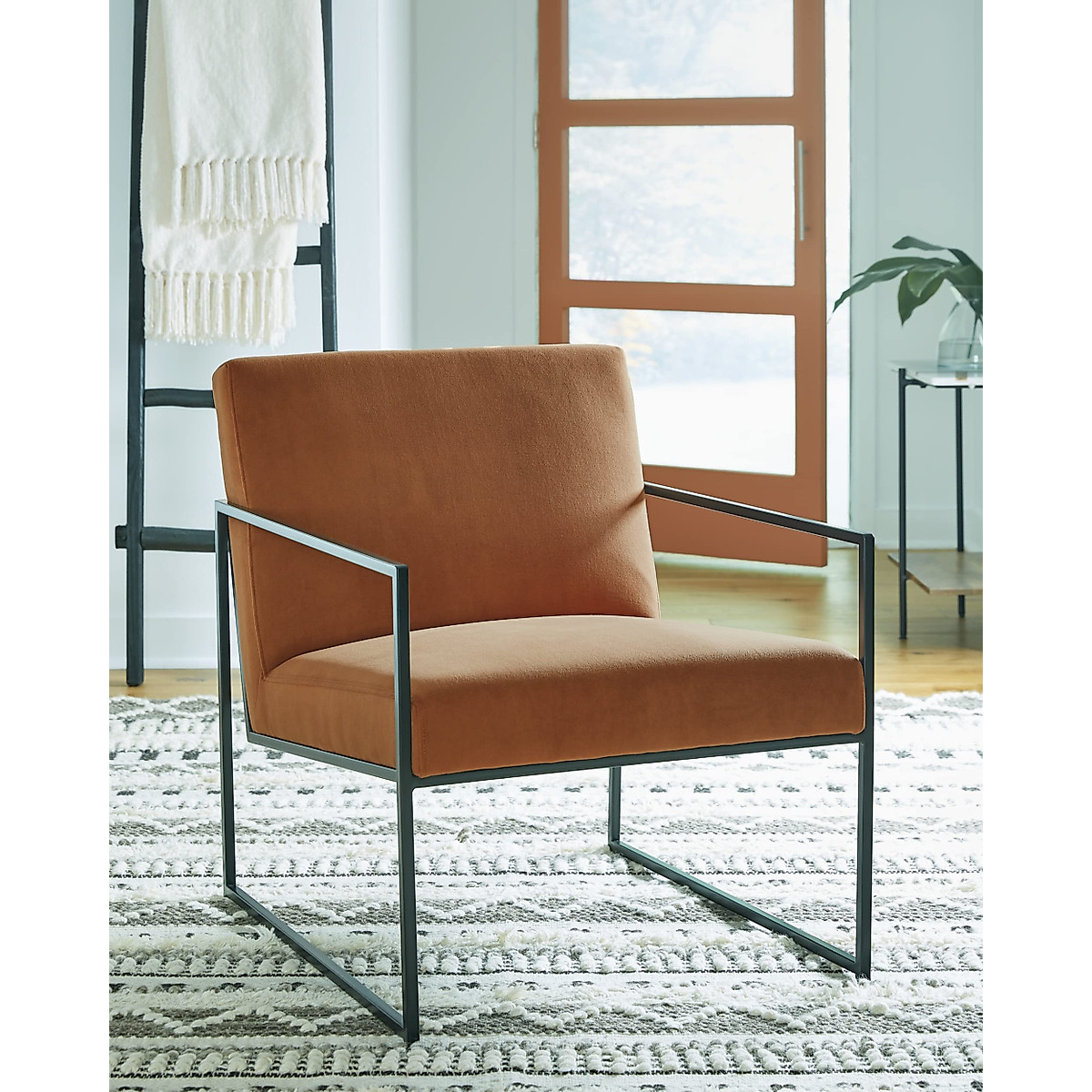 Signature Design by Ashley Aniak Contemporary 17" Velvet Upholstery with Metal Frame Accent Chair, Brown & Black